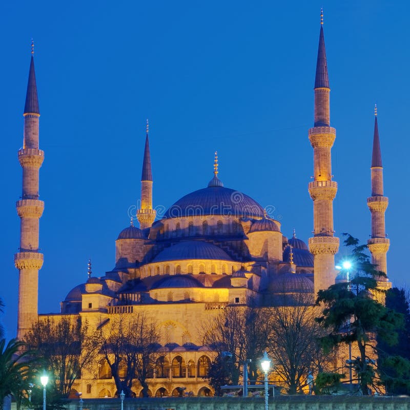 Blue Mosque at night stock image. Image of figure, huge - 14742751
