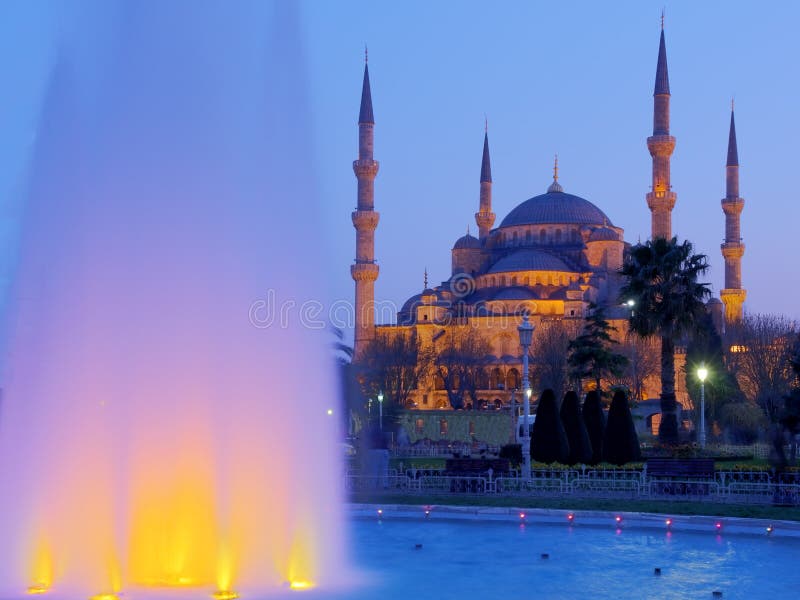 Blue Mosque at night stock image. Image of illuminated - 14742871