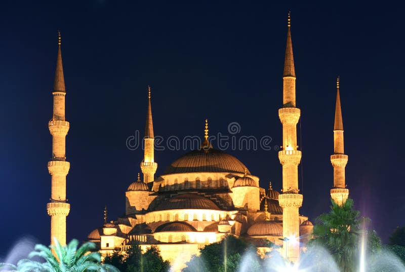 Blue Mosque On Night In Istanbul Stock Photo - Image of monument ...