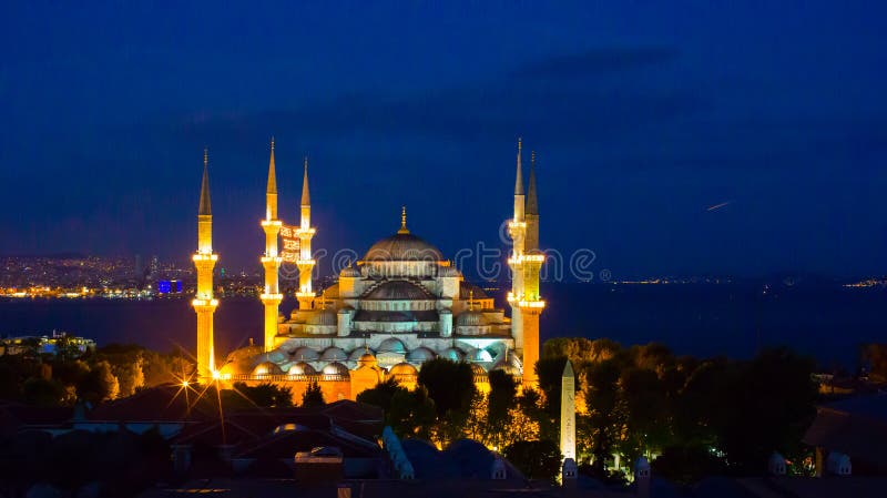 Blue Mosque at Night in Istanbul, Turkey, Stock Image - Image of ...