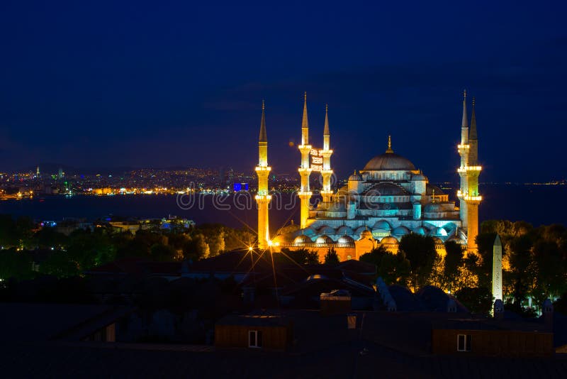 Blue Mosque at Night in Istanbul, Turkey, Stock Photo - Image of ...