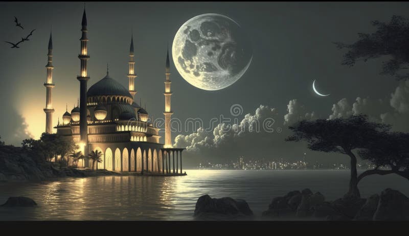 Blue Mosque at Night Night View of Mosque Stock Illustration ...