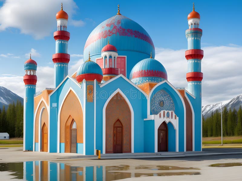 A Blue Mosque with a Red Door and a Blue and Red Sign that Says Zan ...