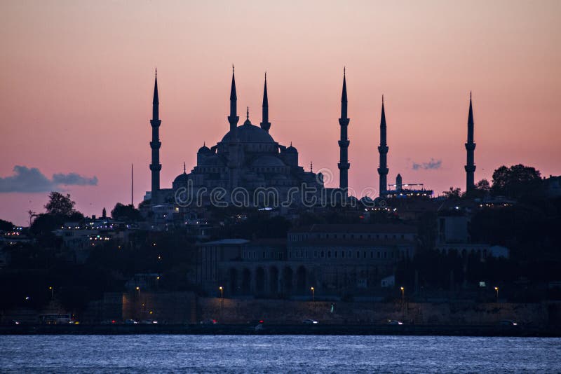 Blue Mosque at the Sunset, Istanbul, Turkey Stock Photo - Image of ...