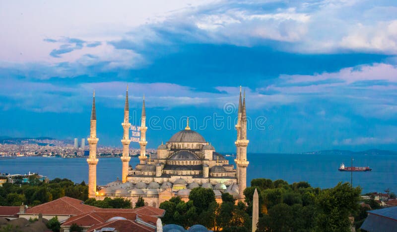 Blue Mosque at Sunset in Istanbul, Turkey, Stock Image - Image of ...