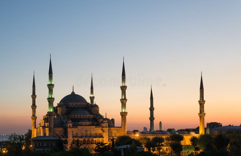 The Blue Mosque at Sunset stock image. Image of gray - 34199205
