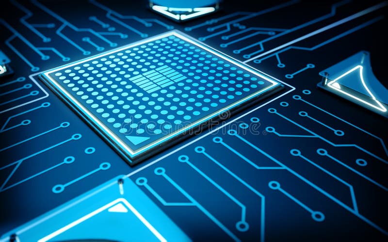 Blue motherboard with cpu stock illustration. Illustration of microchip ...