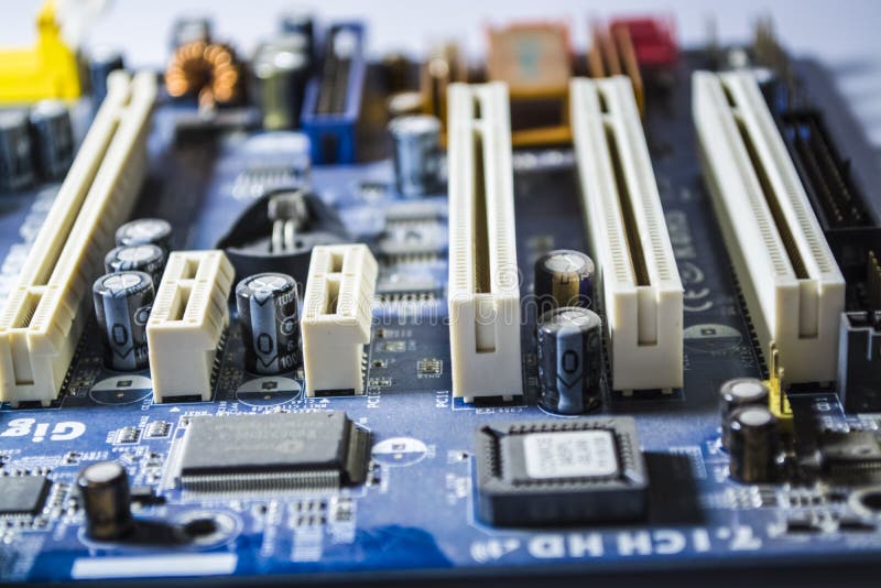 The Blue Motherboard and Details, Old and with Dust from the Personal ...