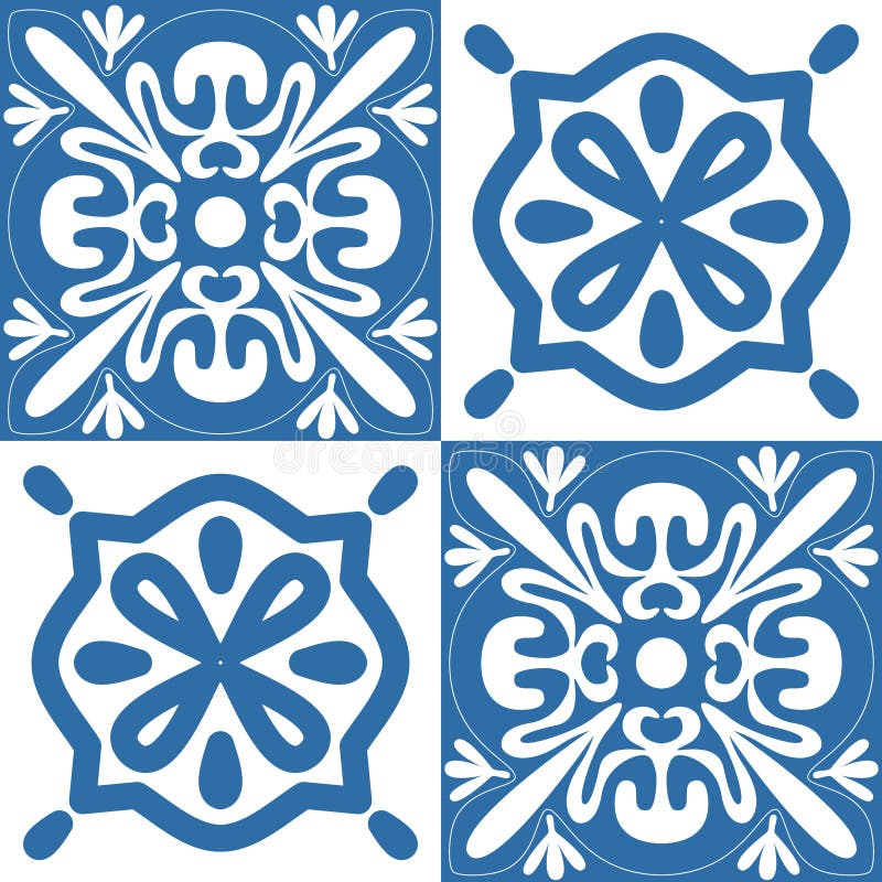 Blue Motif for Ceramic Tiles in Azulejo Retro Blue Vector Illustration ...