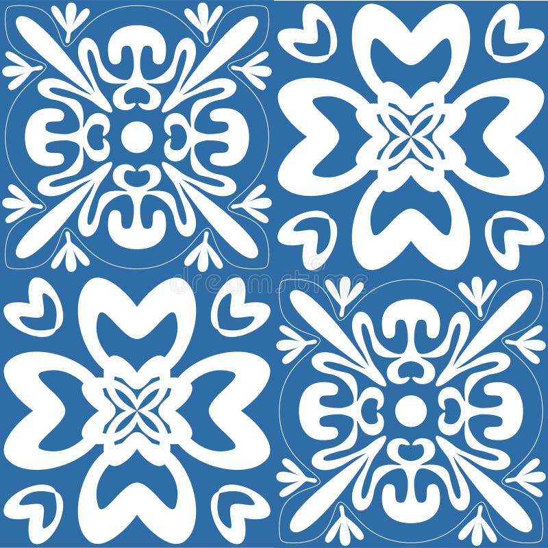 Blue Motif for Ceramic Tiles in Azulejo Style, Retro Illustration for ...