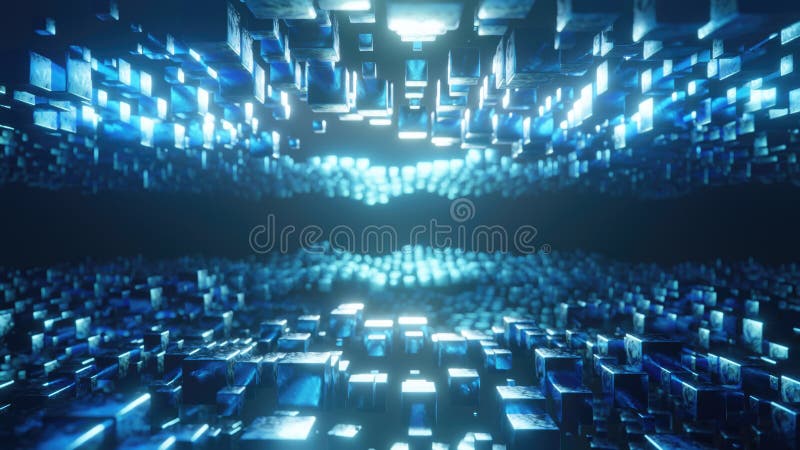 Blue Motion Graphics Hi Tech Form, Cubic Array of Square Blocks of ...