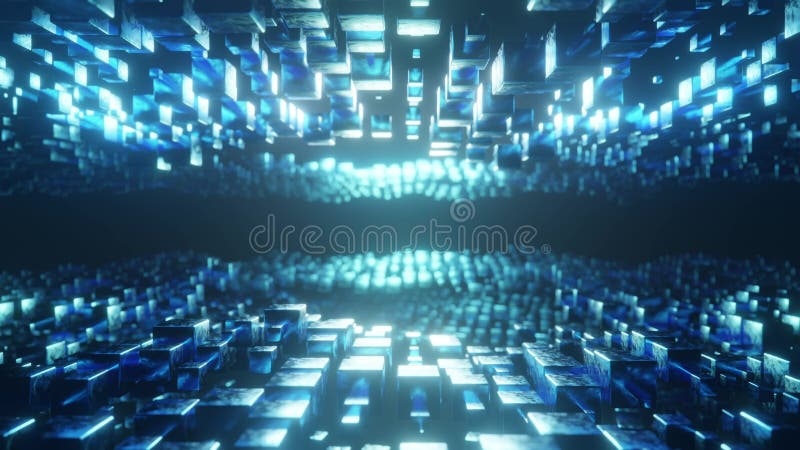 Blue Motion Graphics Hi Tech Form, Cubic Array of Square Blocks of Information Data Fields ...