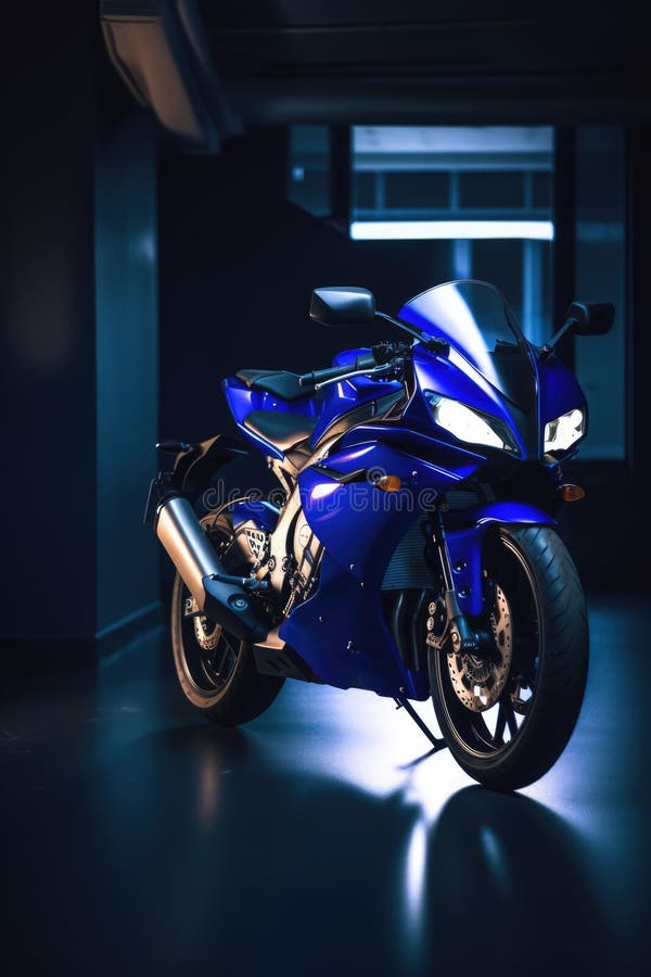 Blue Motorbike in Garage, Created Using Generative Ai Technology Stock ...