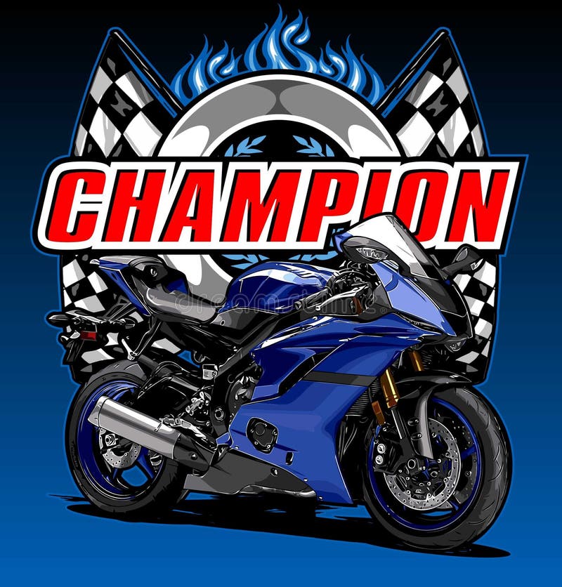 Blue Motorbike with Racing Flag Stock Vector - Illustration of emblem ...