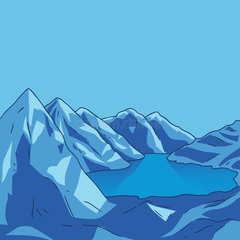 Blue Mountain Glacial Lake Landscape. Vector Modern Illustration. Stock ...