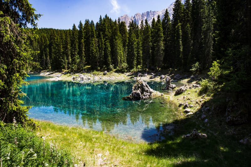 Blue mountain lake stock image. Image of goal, plattkofel - 133777437