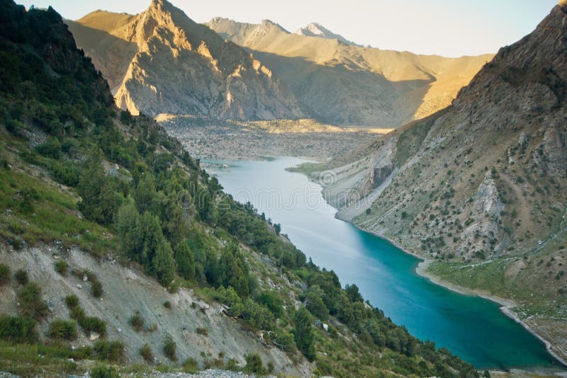 Blue Mountain Lake at Sunset Stock Photo - Image of shadow, background ...