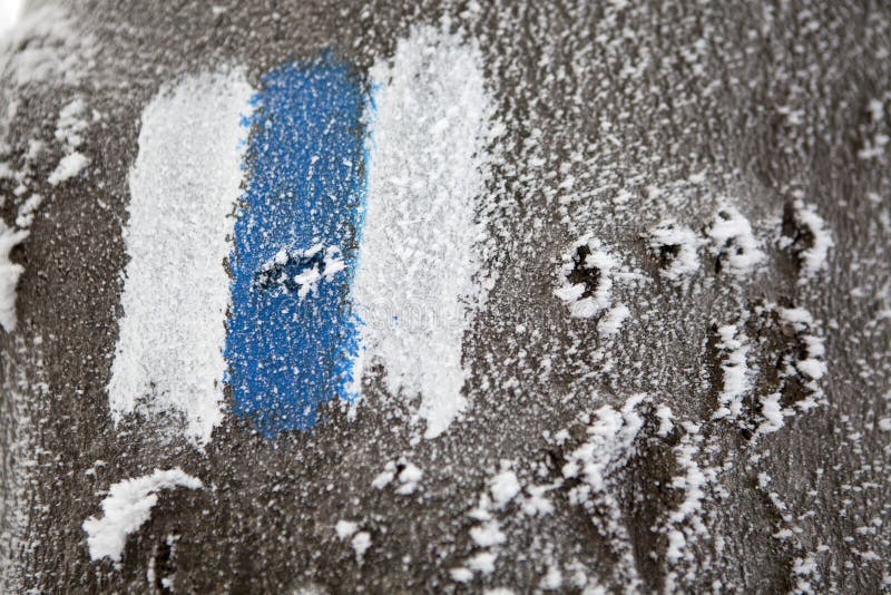 Blue Mountain Sign on a Track Full of Snow, Winter Time Stock Image ...