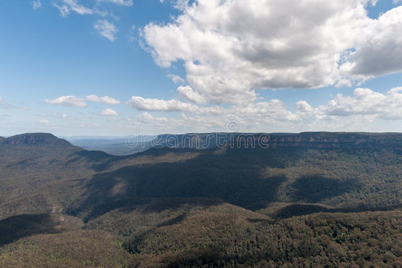 Blue Mountains in Sydney, Australia. Cloudy Blue Sky and Shadows Stock ...