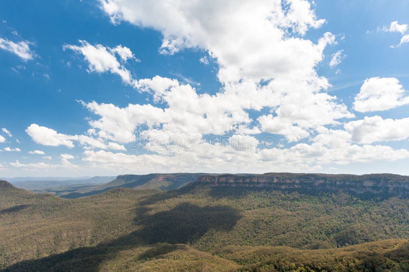 Blue Mountains in Sydney, Australia. Cloudy Blue Sky and Shadows Stock ...
