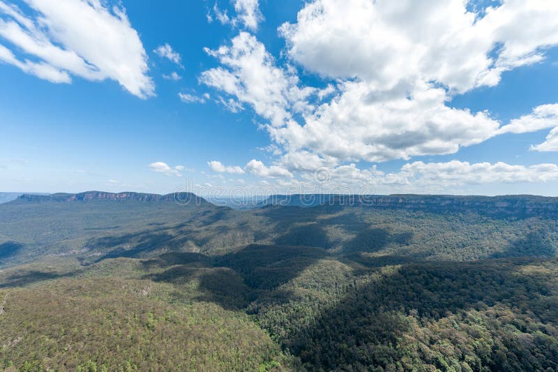 Blue Mountains in Sydney, Australia. Cloudy Blue Sky and Shadows Stock ...