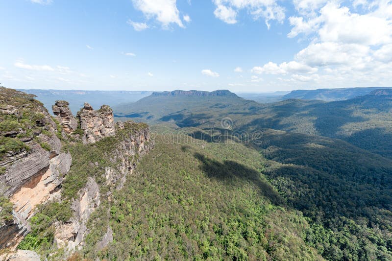 Blue Mountains in Sydney, Australia. Cloudy Blue Sky and Shadows. Three ...
