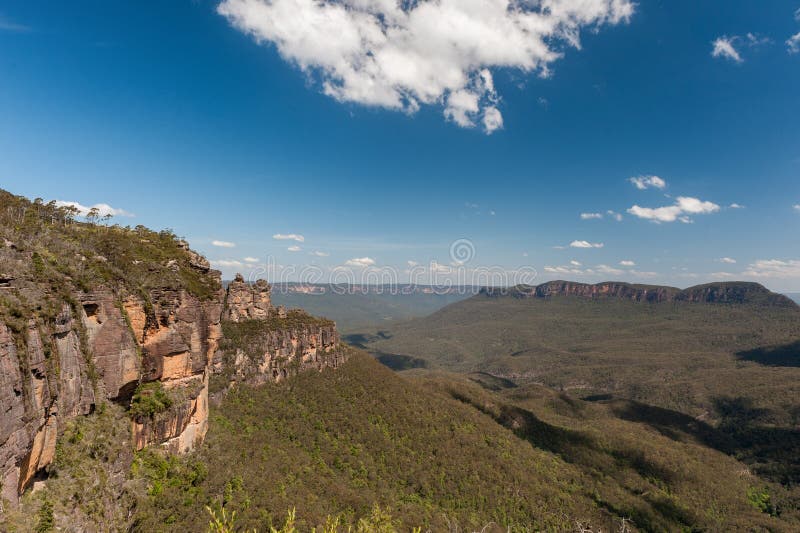 Blue Mountains in Sydney, Australia. Cloudy Blue Sky and Shadows. Three ...