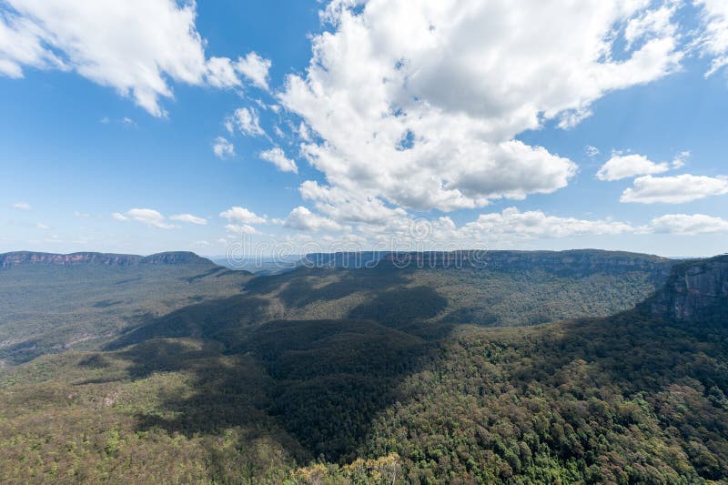 Blue Mountains in Sydney, Australia. Cloudy Blue Sky and Shadows. Wide ...