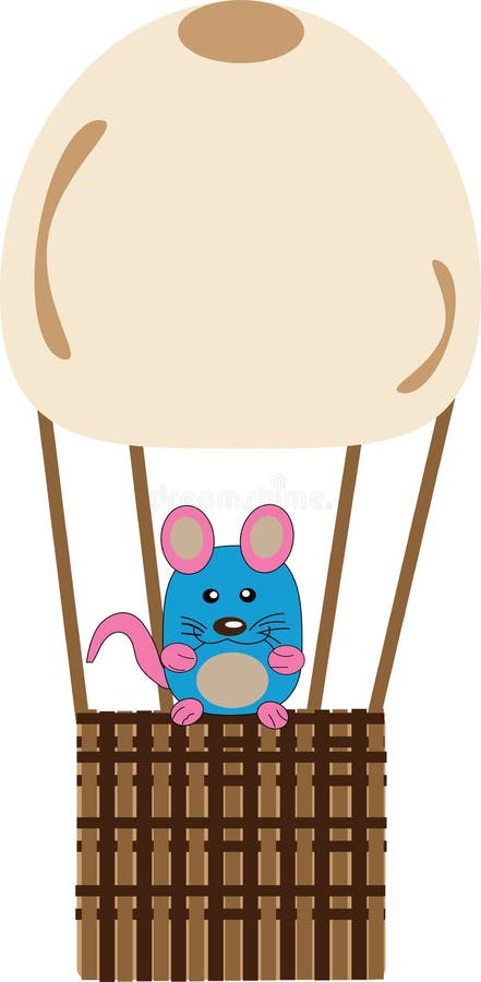 Blue Mouse Sits on Basket Balloons Illustration Stock Illustration ...