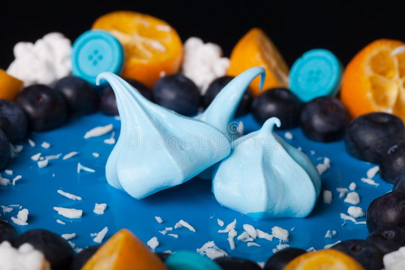 Blue Mousse Cake with Berries, Fruit and Chocolate. Shallow Dept Stock ...