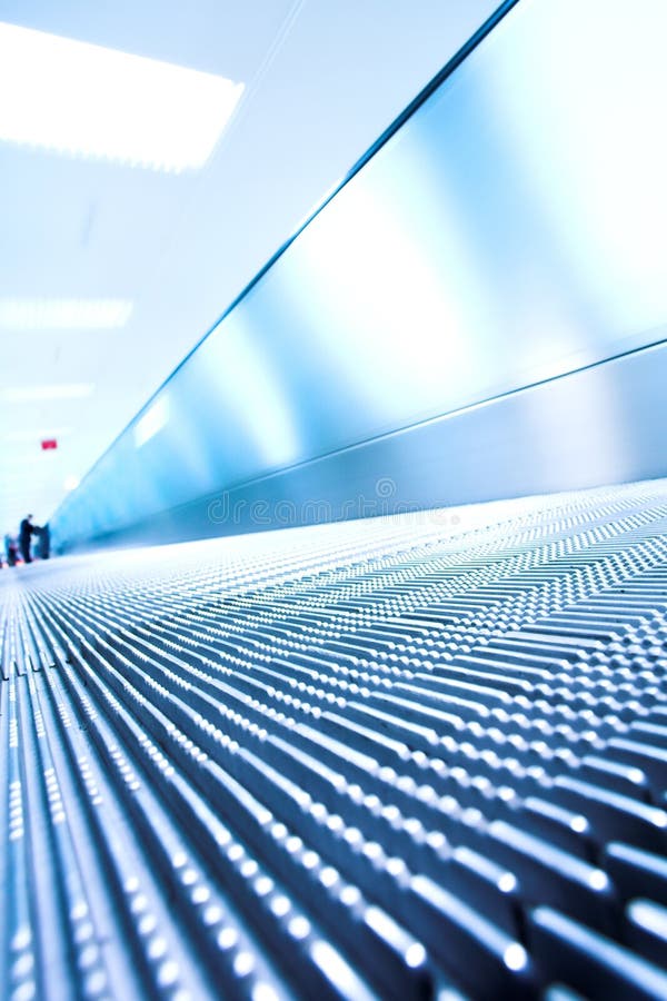 Blue Moving Escalator in the Office Hall Stock Photo - Image of move ...