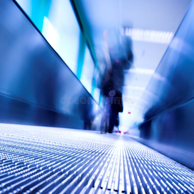 Blue Moving Escalator in the Office Hall Stock Photo - Image of move ...