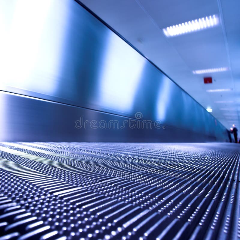 Blue Moving Escalator in the Office Hall Stock Image - Image of ...