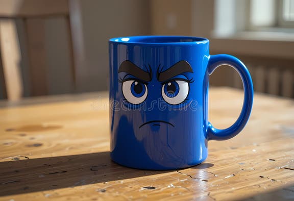 Blue Mug with Angry Face Expression Stock Illustration - Illustration ...