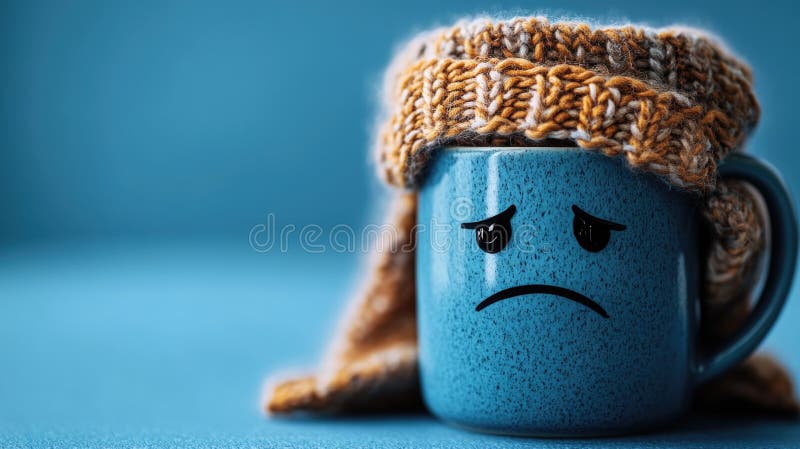 A Blue Mug with a Cartoonish Sad Face Illustration Stock Illustration ...
