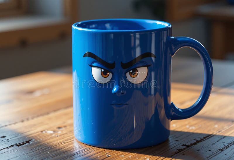 Blue Mug with a Grumpy Face Expression Stock Illustration ...