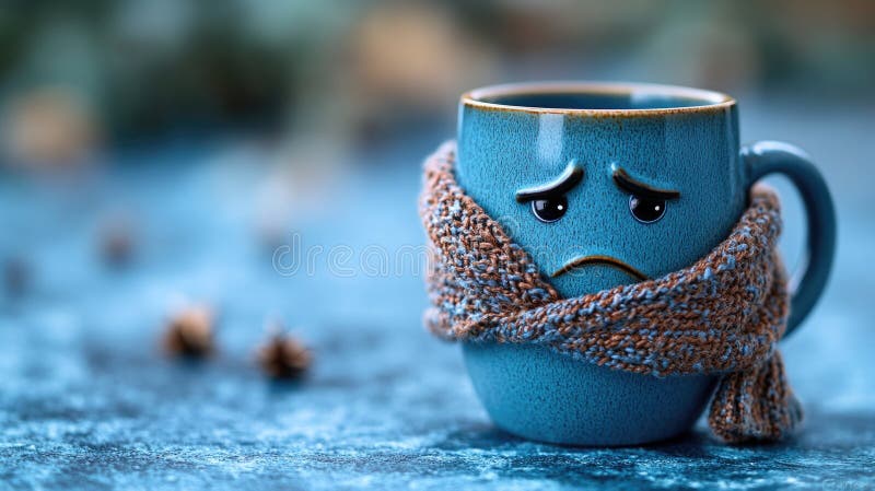 A Blue Mug with a Sad Face Design Stock Photo - Image of blue ...