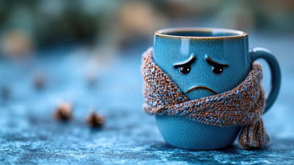 A Blue Mug with a Sad Face Design Stock Photo - Image of blue ...