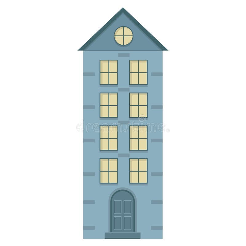 Blue Multi-storey Building with Windows. House Design Stock Vector ...