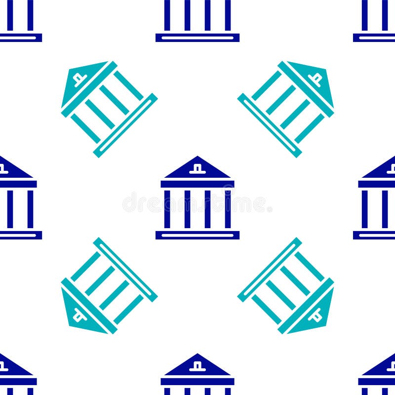 Blue Museum Building Icon Isolated Seamless Pattern on White Background ...