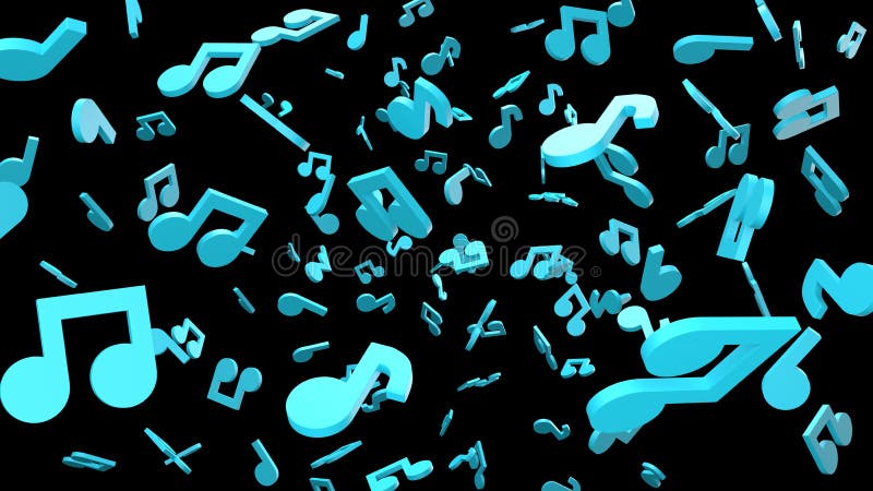 Blue Musical Notes on Black Background. Stock Illustration ...