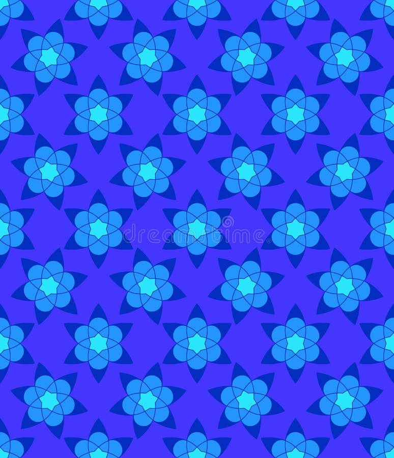Blue Muslim Abstract Flowers Seamless Pattern. Stock Illustration ...