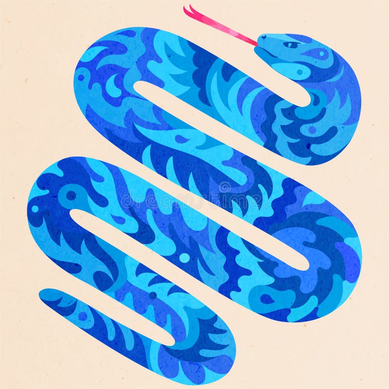 Blue Mythical Snake. Colored Ethnic Illustration with Pattern Stock ...