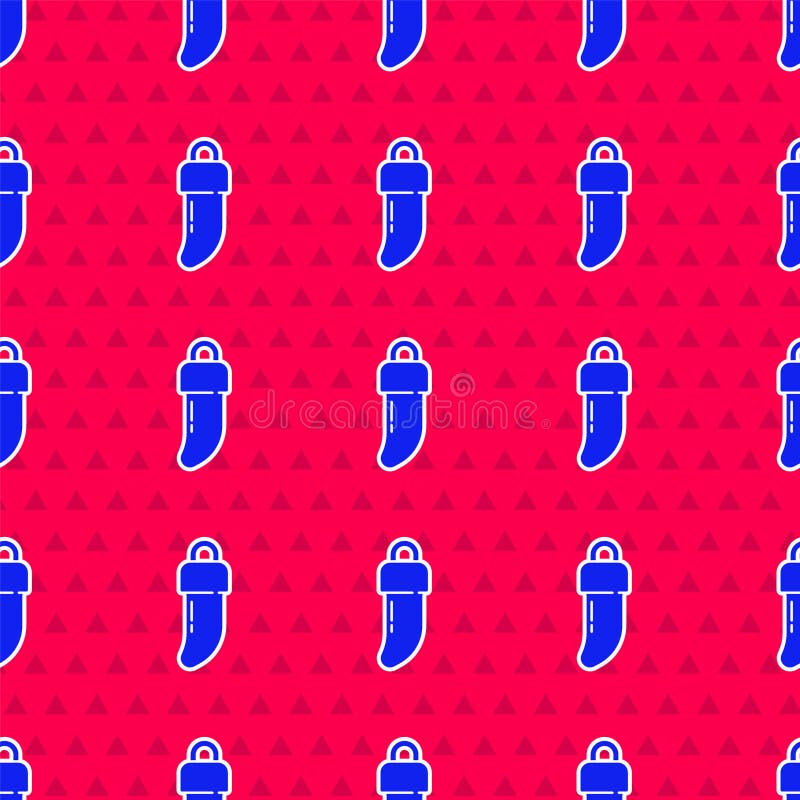 Blue Native American Indian Tooth Icon Isolated Seamless Pattern on Red ...