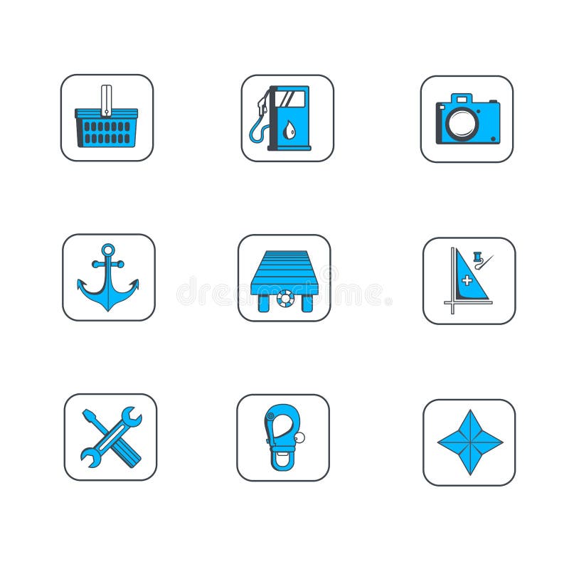 Blue Navigation Sailing and Map Vector Icons Set Stock Vector ...