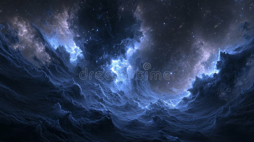 Blue Nebula Space Landscape with Stars Stock Illustration ...