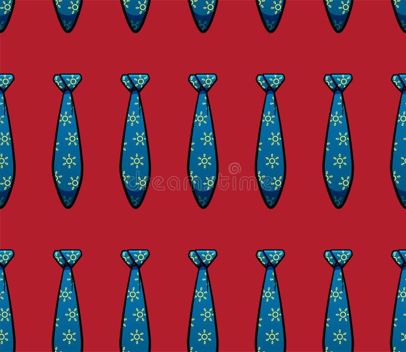Blue Neckties with Suns Print Seamless Pattern on Red Background Stock ...