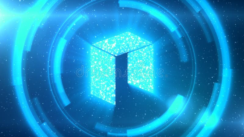 Blue NEO Symbol on Space Background with HUD Elements Stock ...