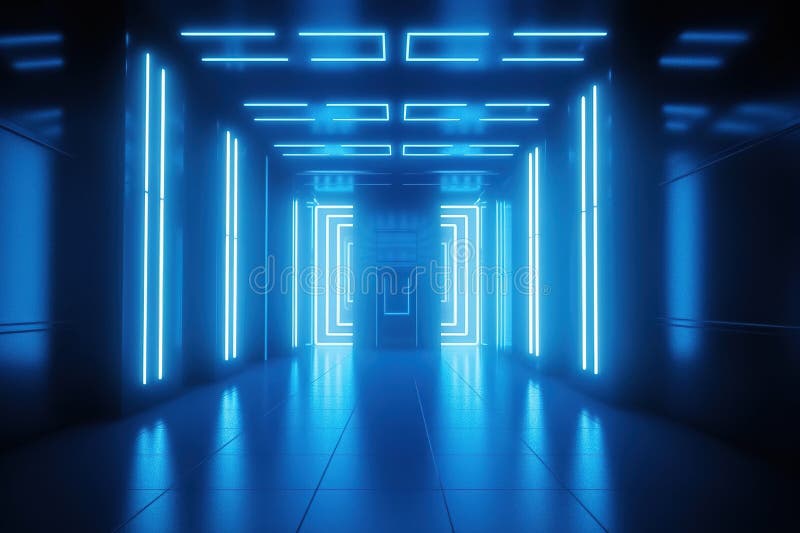 Blue Neon Abstract Background with Ultraviolet Line Lights. Stock ...