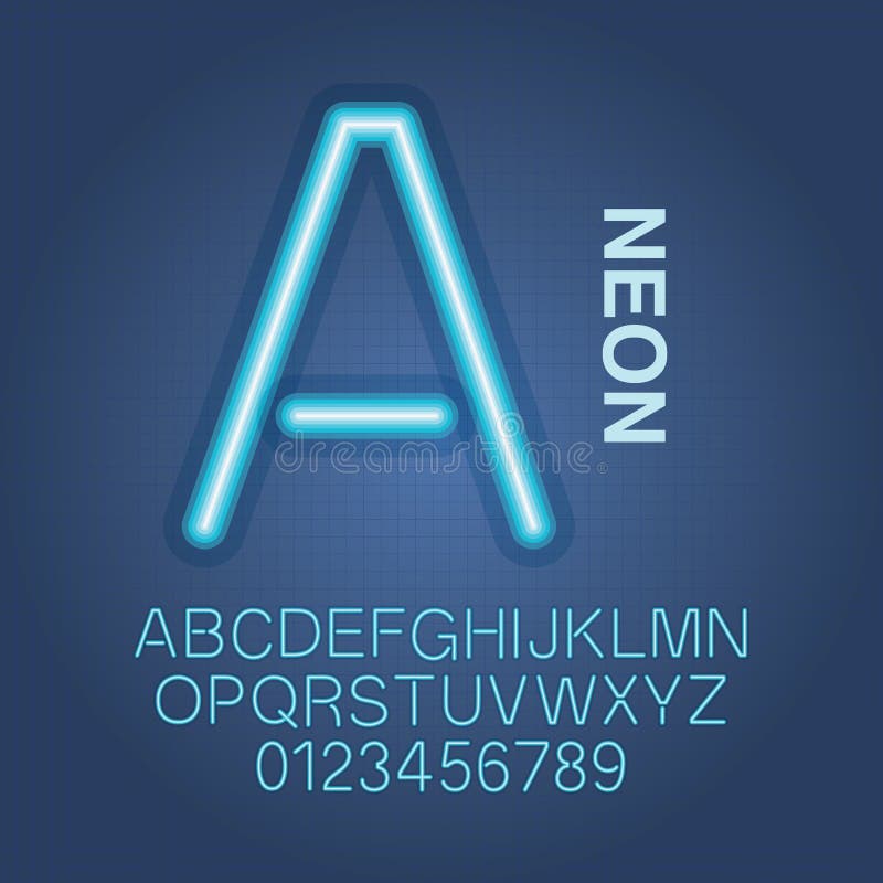Blue Neon Alphabet and Numbers Vector Stock Vector - Illustration of ...